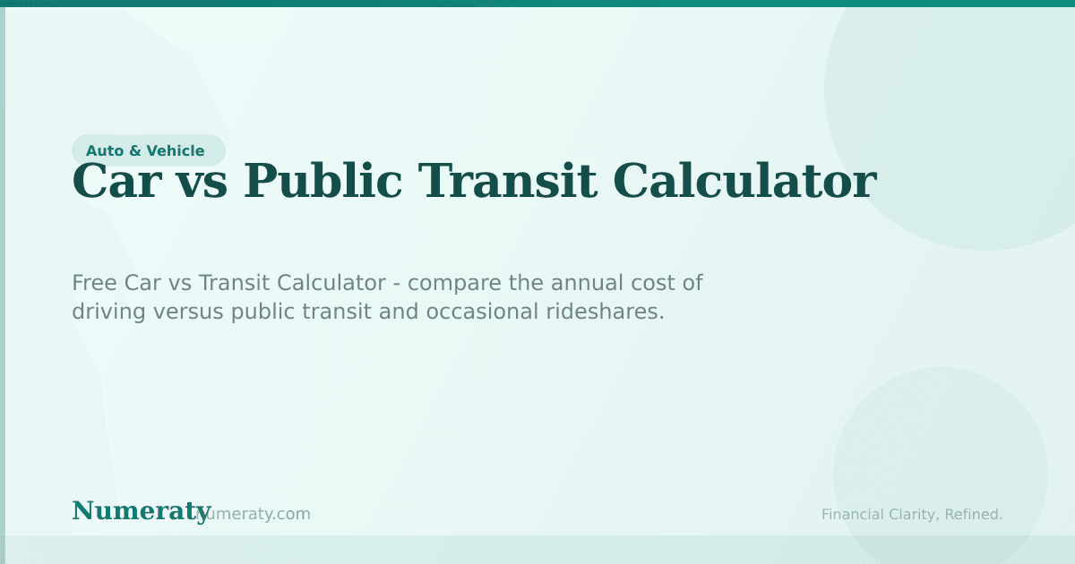 Car vs Public Transit Calculator - Free Online Tool | Numeraty